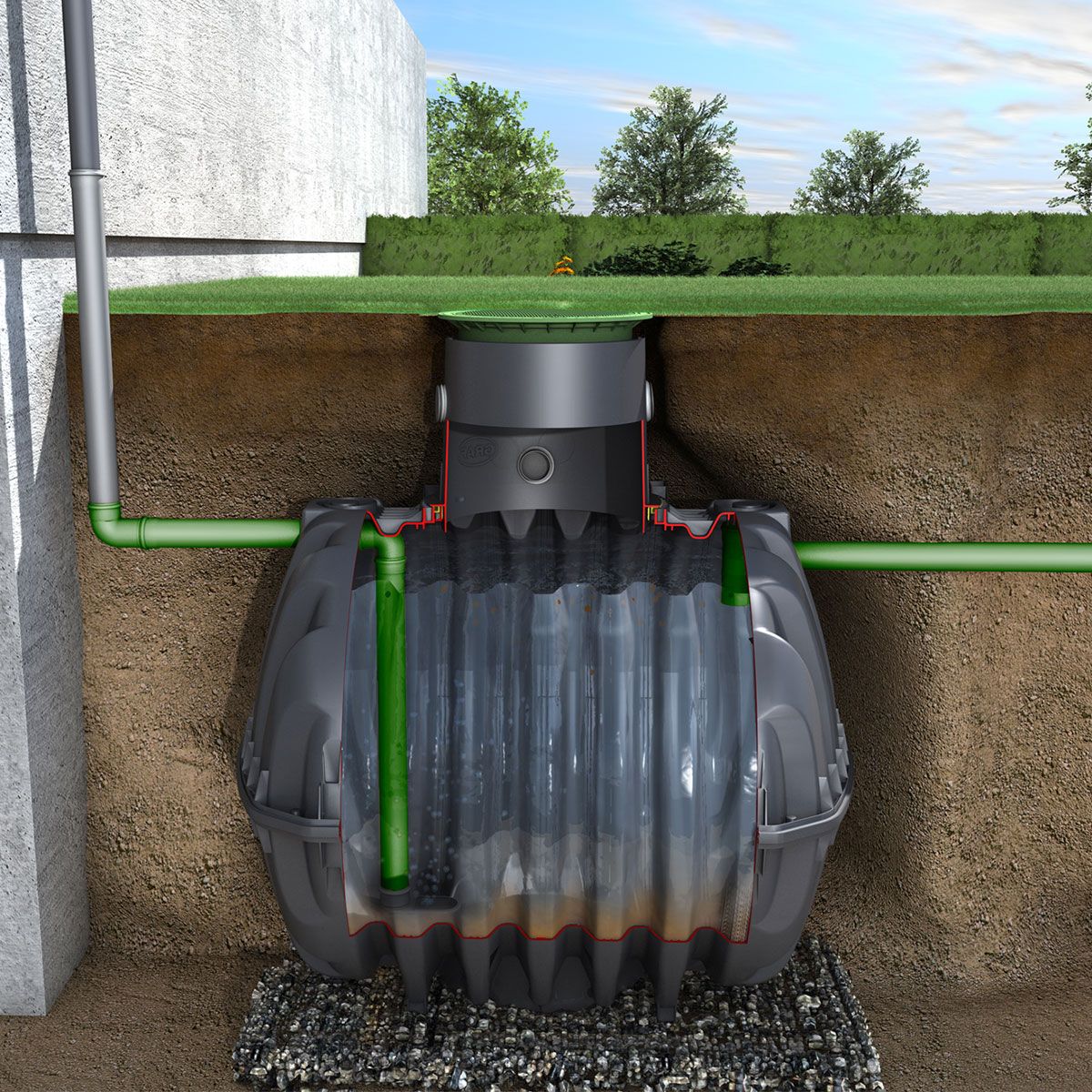 Erdtank, rund, 2700 l, aus PP, schwarz